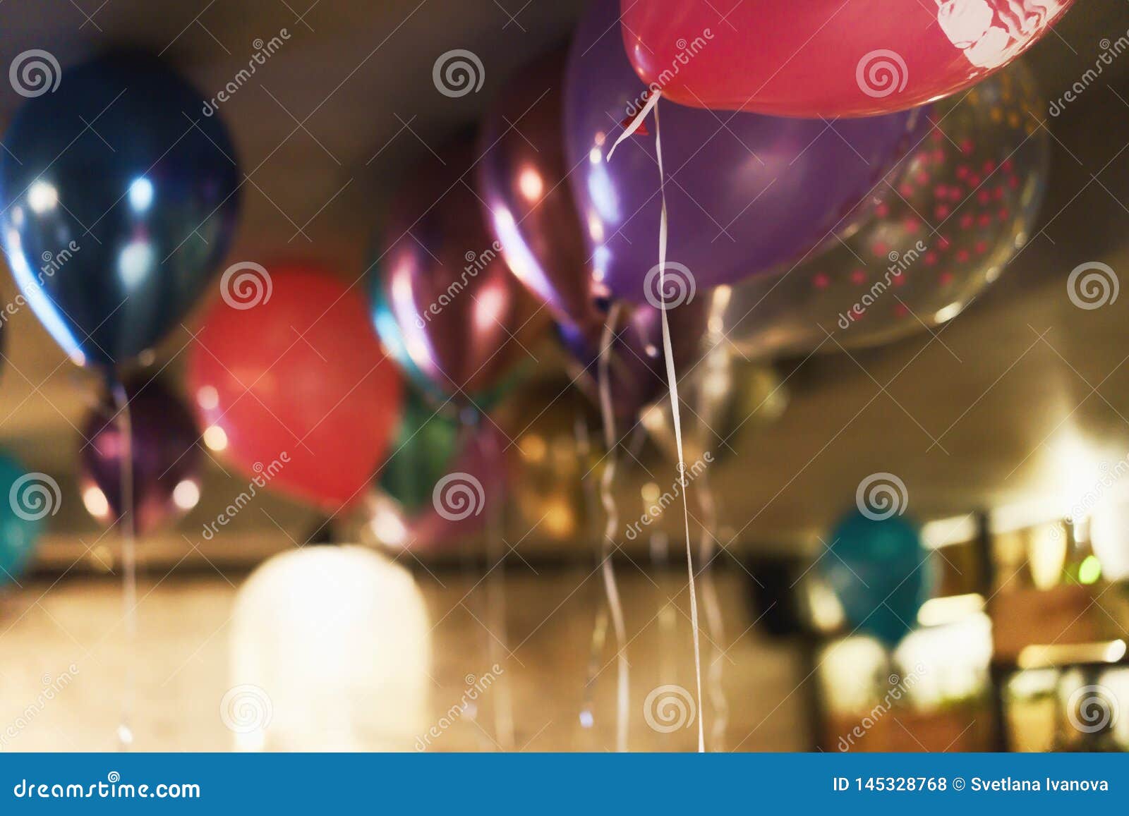 Blurred Background with Multicolored Balloons Under the Ceiling ...