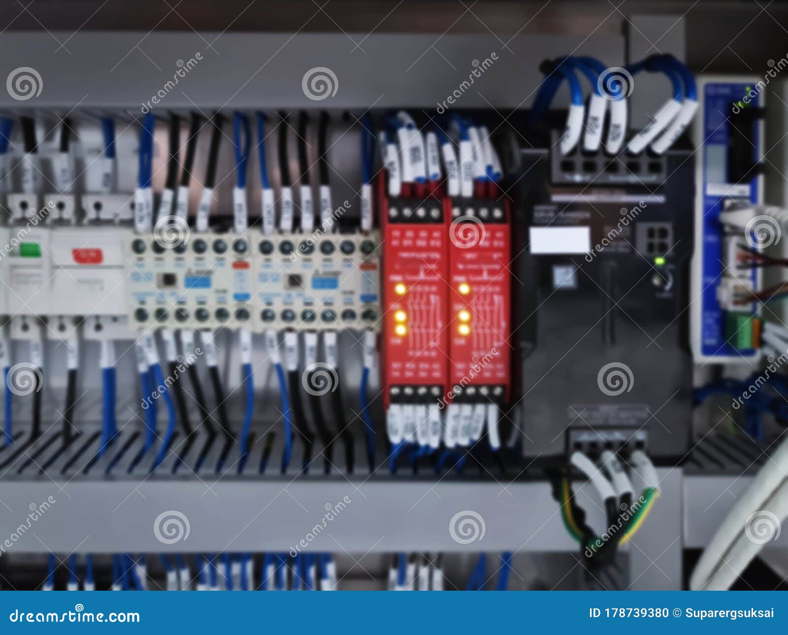 Blurred Background Of Switches And Wiring Inside Of Electrical Control ...