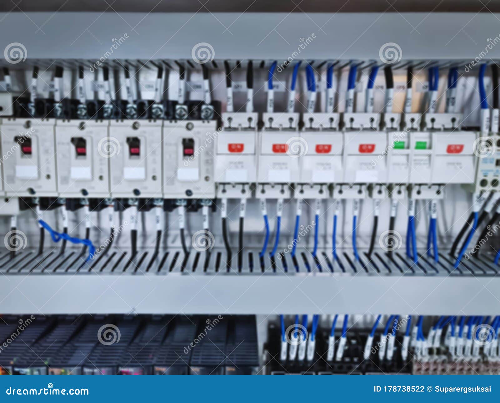 Blurred Background Of Switches And Wiring Inside Of Electrical Control ...