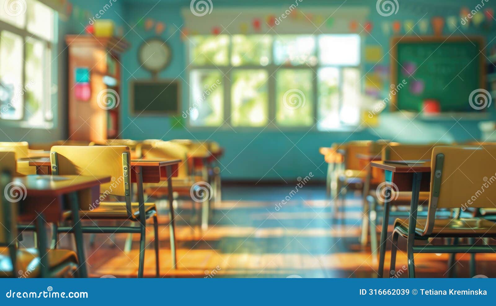 Blurred Background View of an Empty School Classroom without Students ...