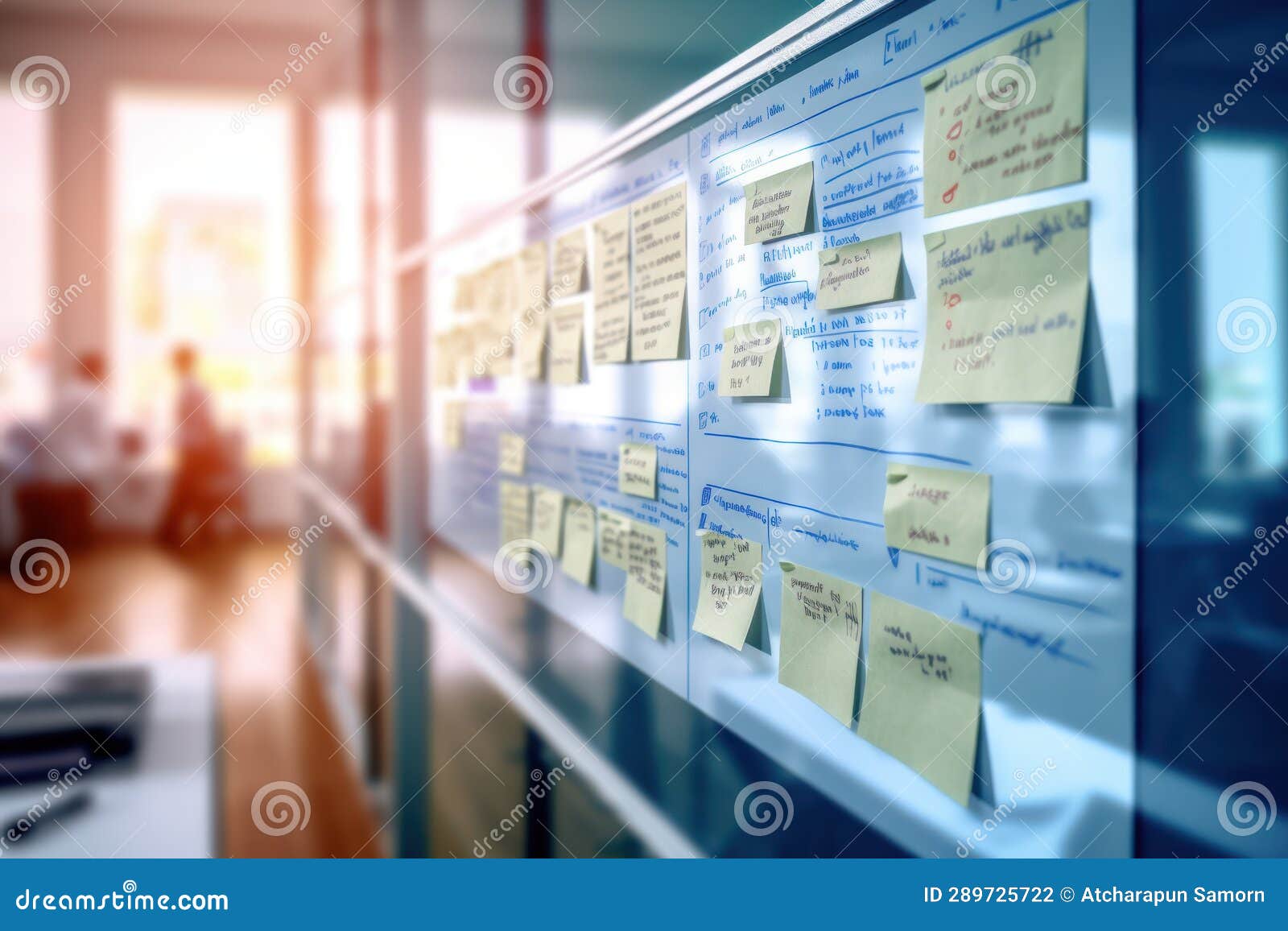 Blurred Background of a Whiteboard with Project Plans and Timelines in ...