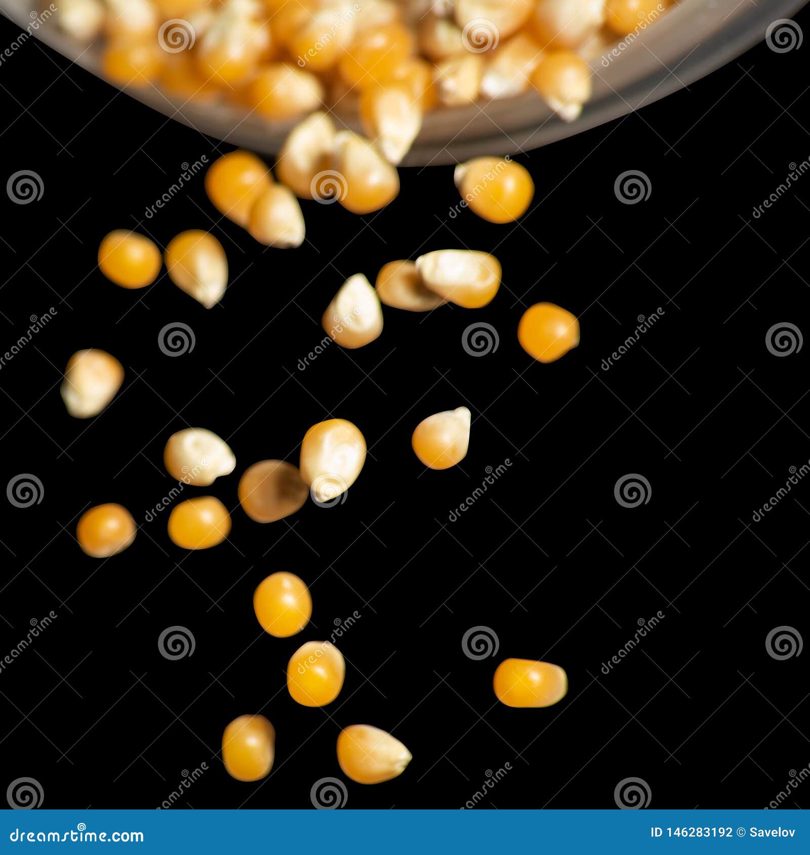 Blurred Background with Yellow Corn Grains Falling from the Dish Stock ...
