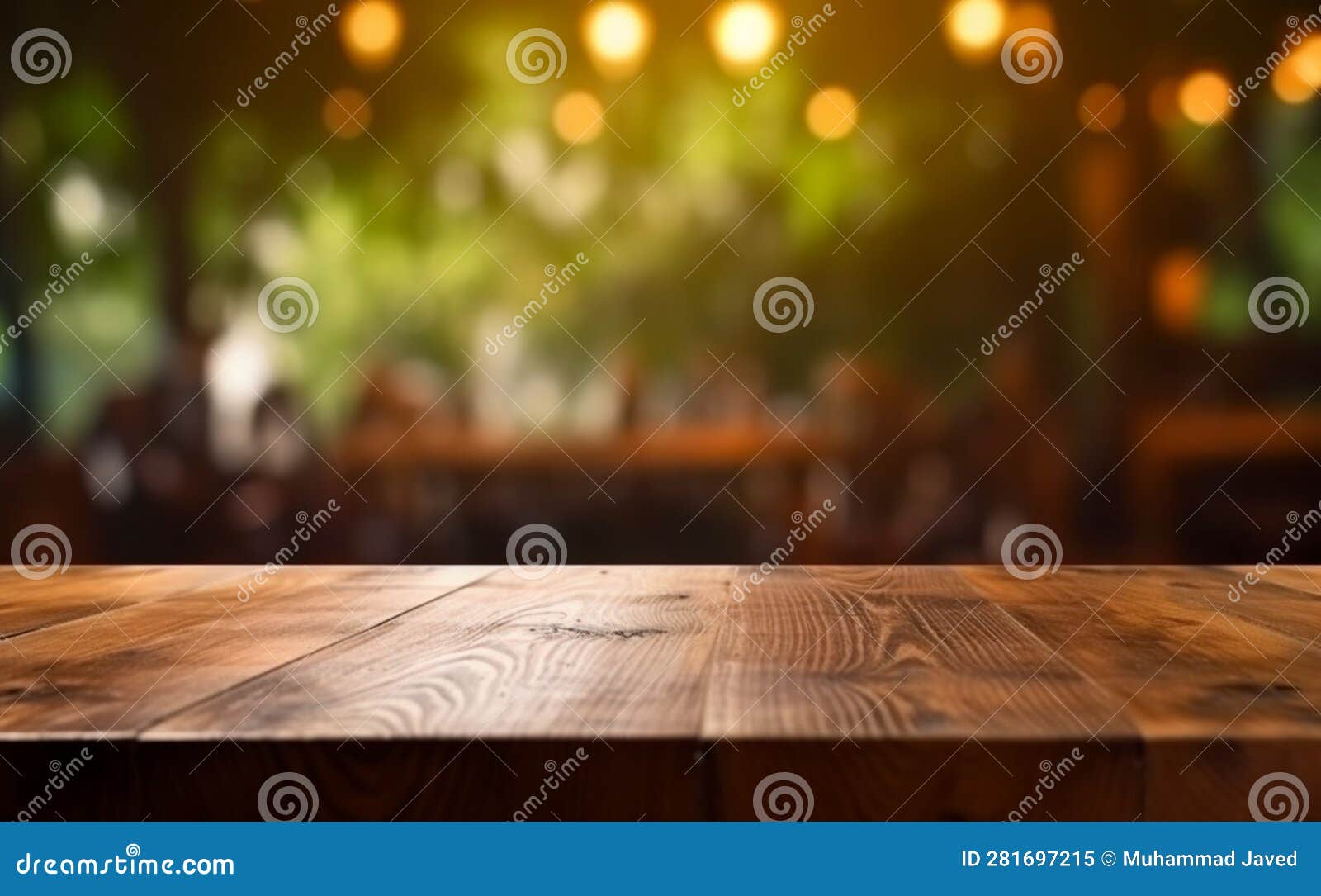 Blurred Bar Interior Backdrop with the Top of a Wooden Table. Stock ...