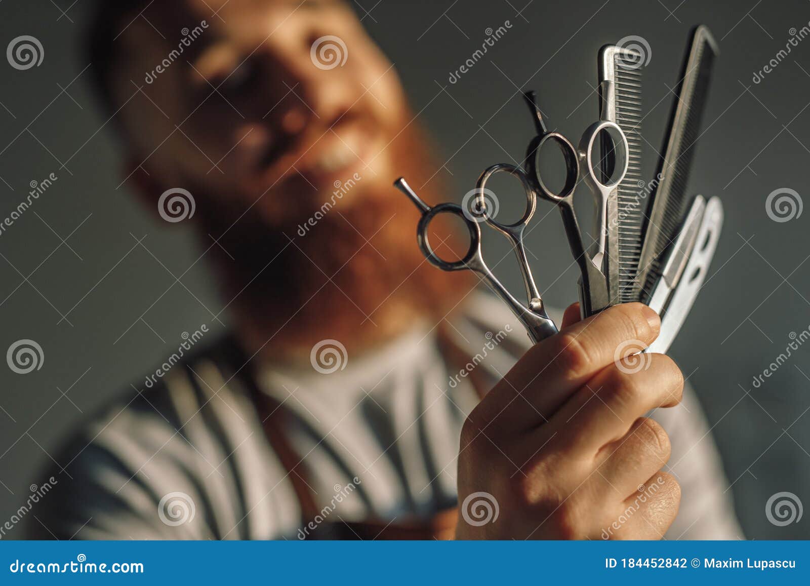 Blurred Barber Demonstrating Tools Stock Photo - Image of barber ...