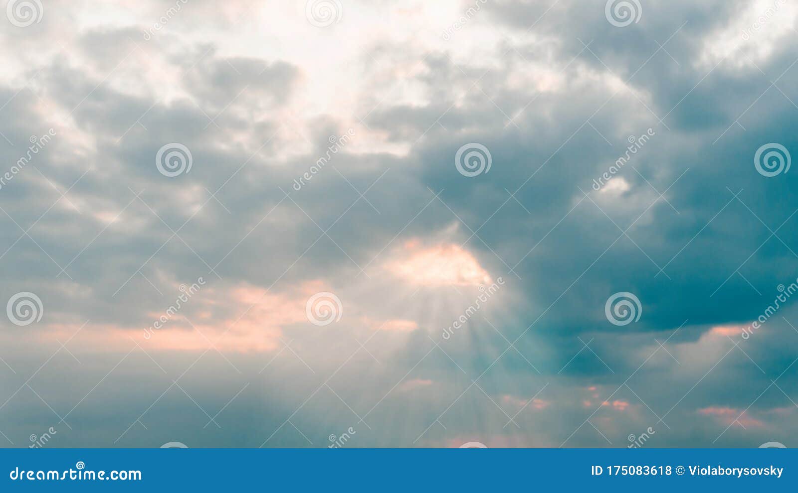 Impressive Sky With Sun Rays Seep Through Clouds During Sunrise Stock ...