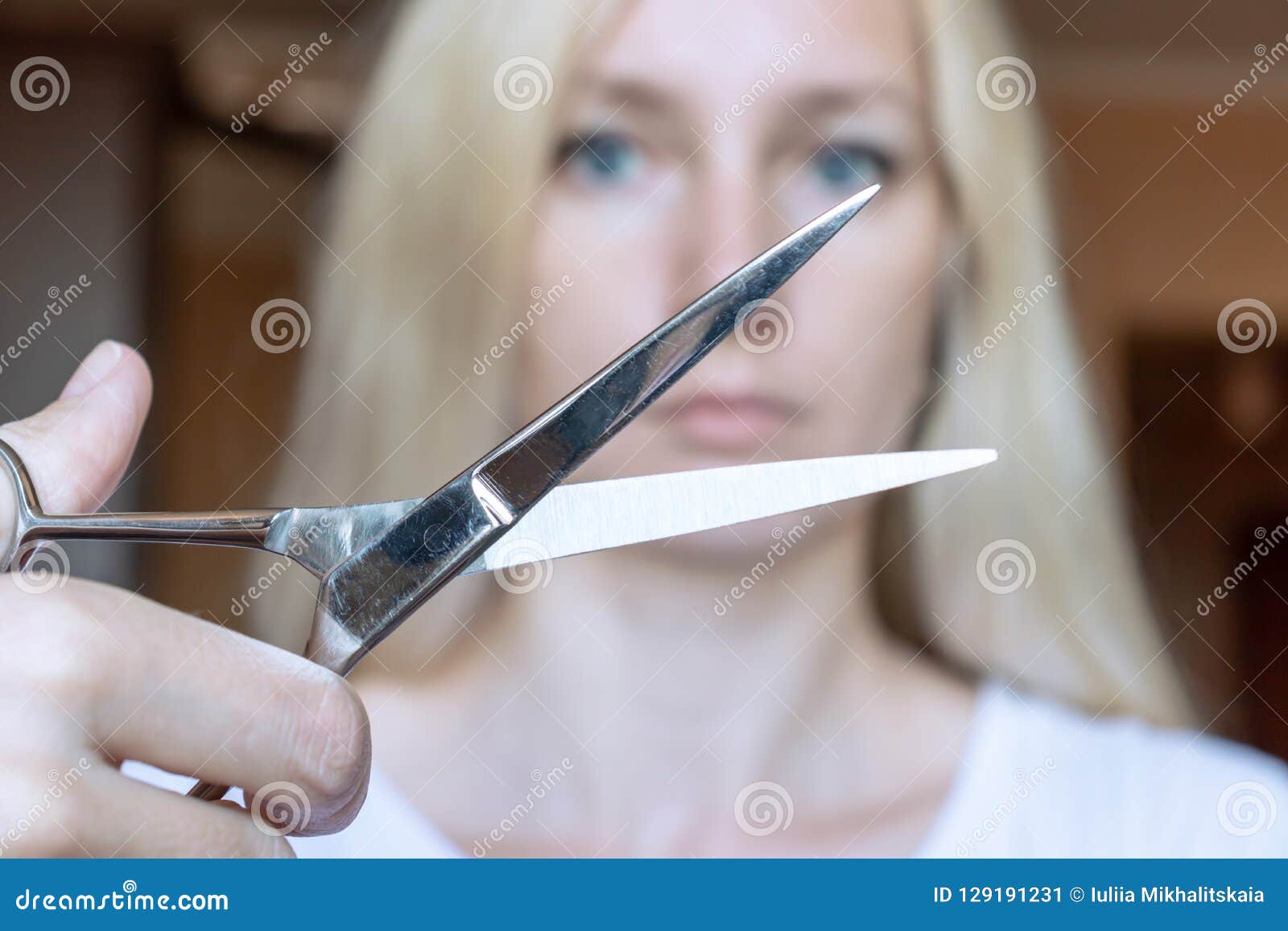 Blurred Blond Woman with Scissors in Her Hand Stock Image - Image of ...