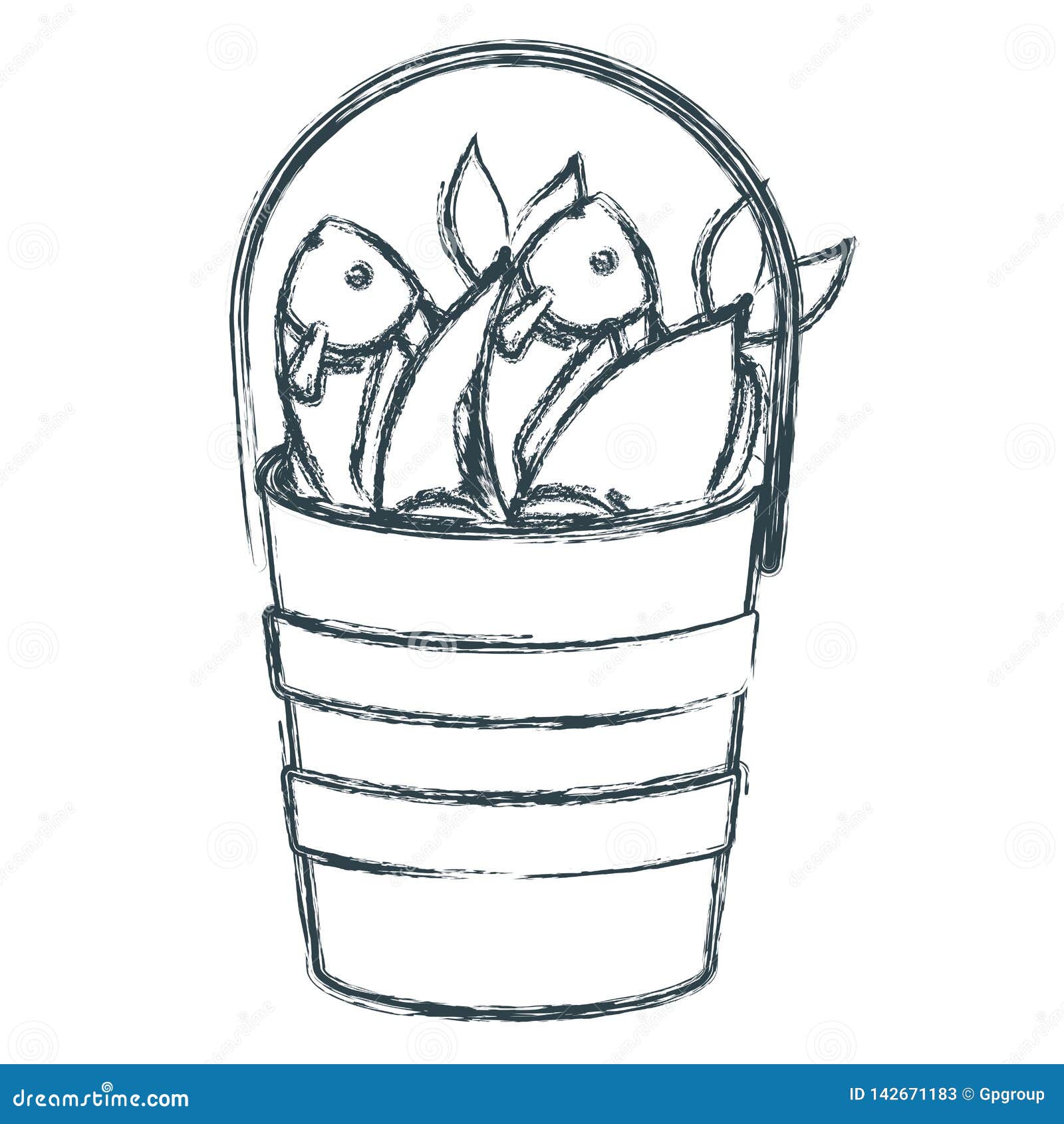 Blurred Blue Dark Silhouette Bucket Full Fish Stock Vector ...