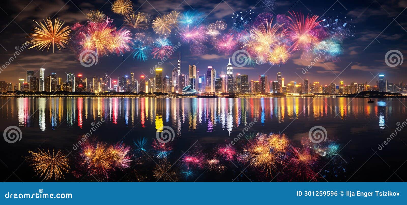 Blurred Bokeh Effect Fireworks Exploding in Night Sky, Dazzling Display ...