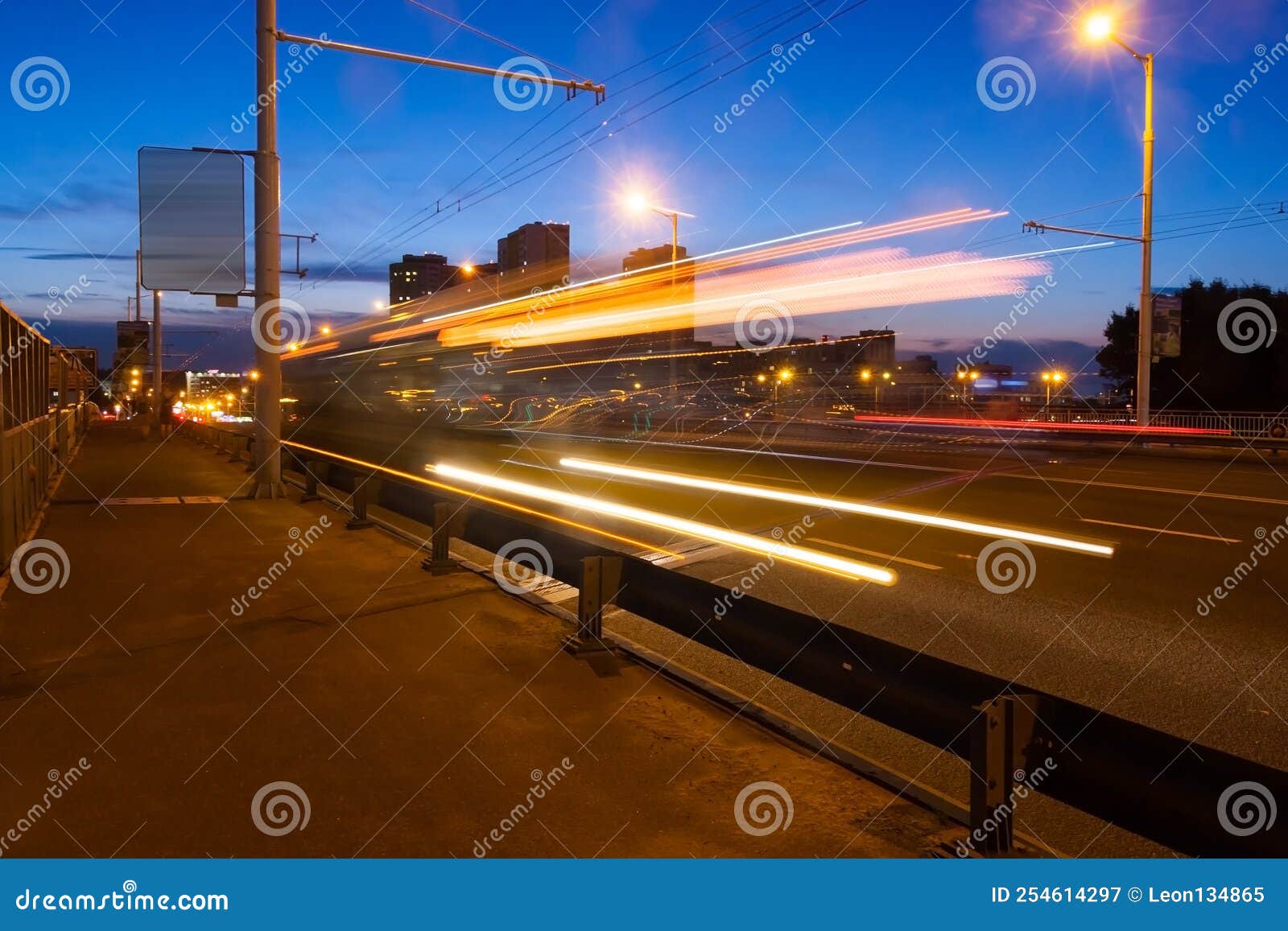 A Blurred Bus Moves Along the Overpas Stock Image - Image of movement ...