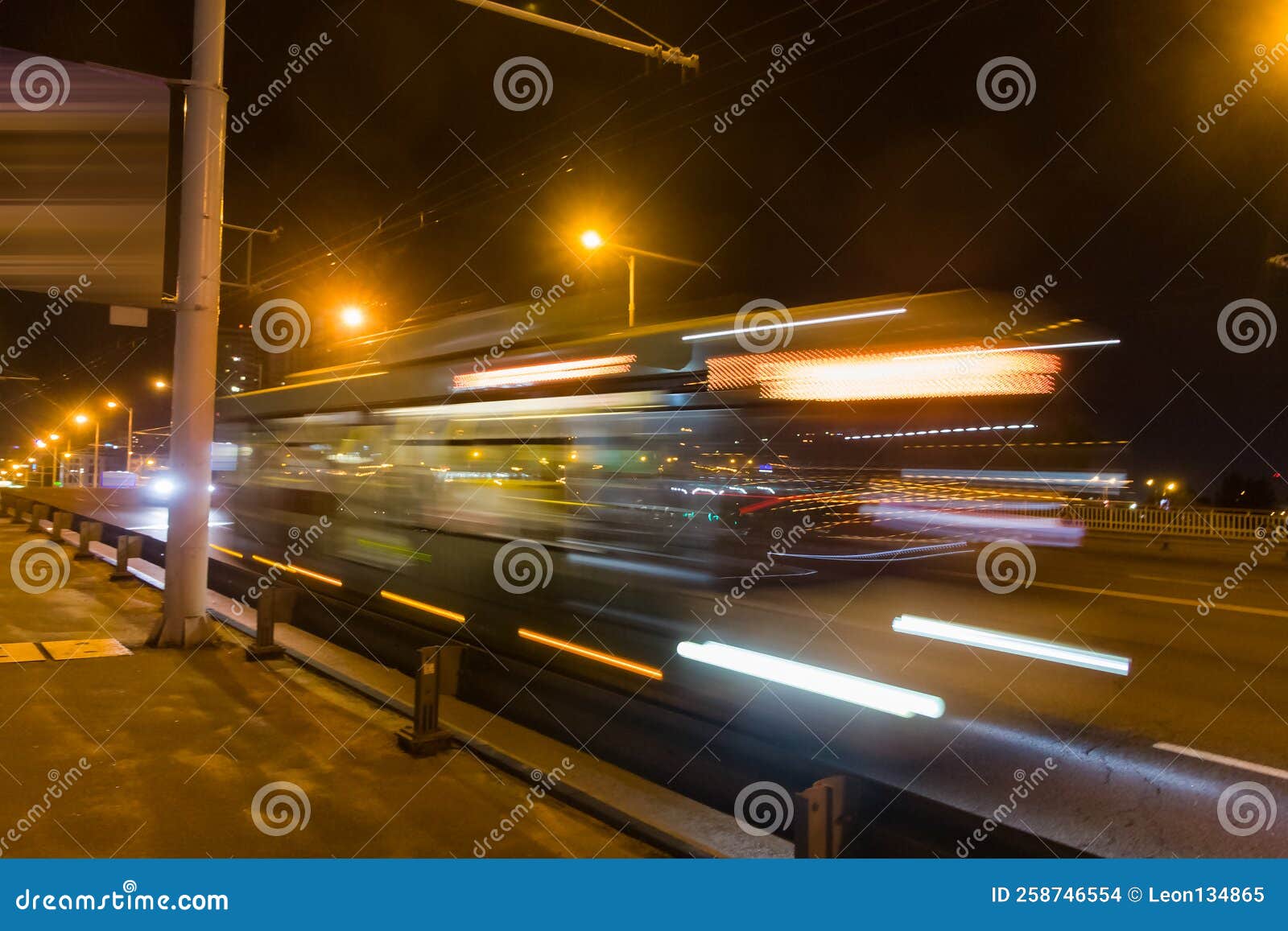 A Blurred Bus Moves Along the Overpass Stock Photo - Image of moves ...