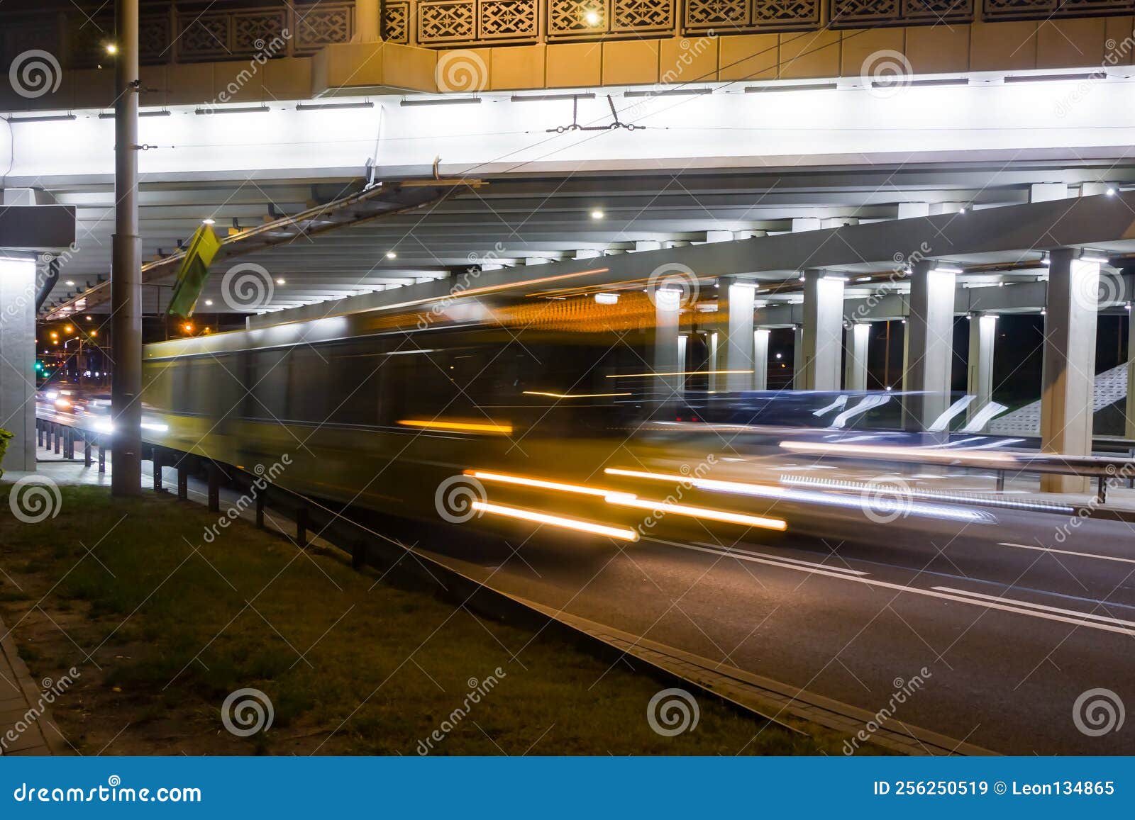 Blurred Bus Traffic Under the Overpass Stock Image - Image of light ...