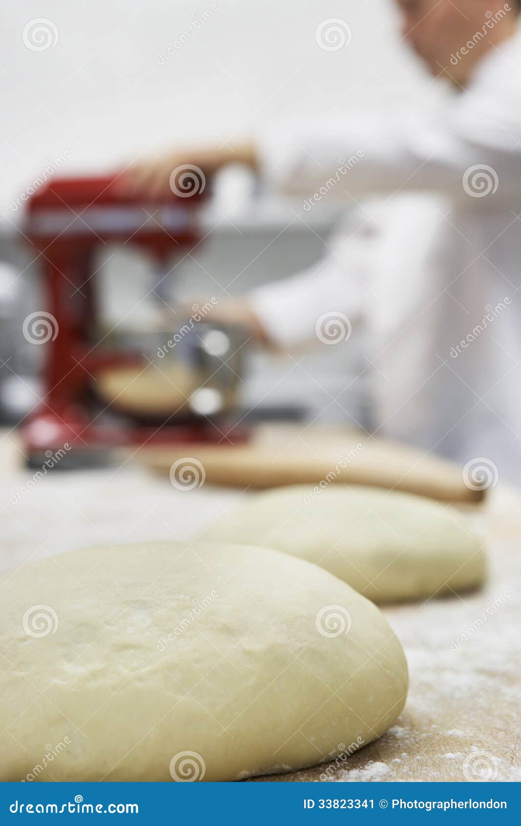 Blurred Chef Using Dough Mixer in Kitchen Stock Image - Image of making ...
