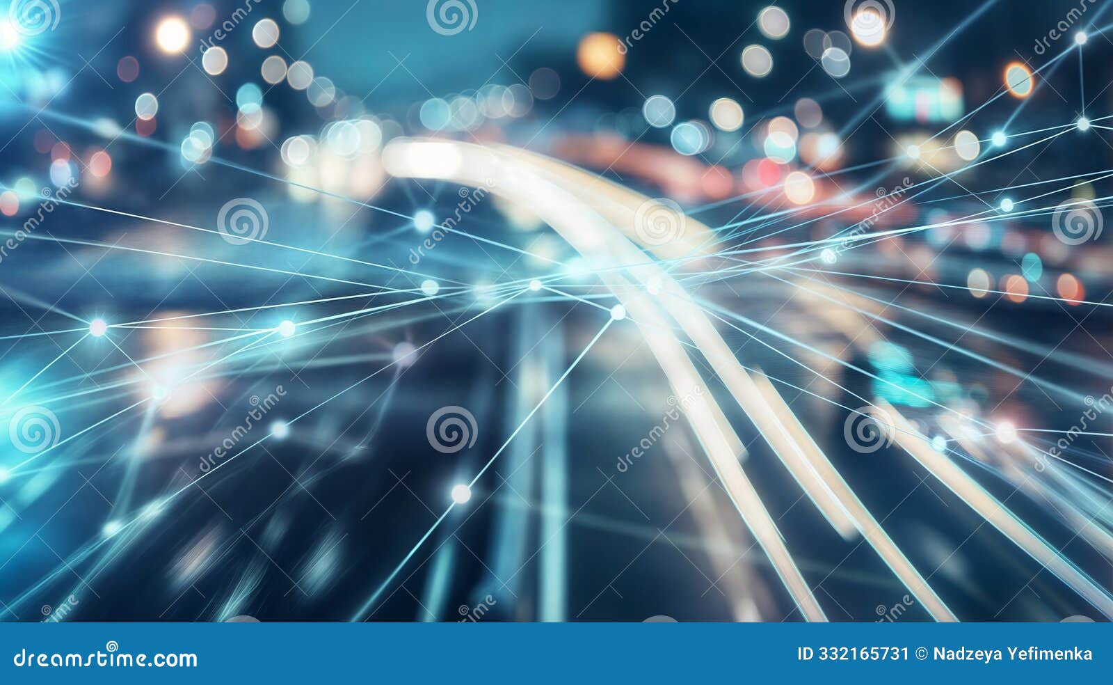 Blurred Cityscape Night Bright Digital Network Lines Connectivity Data ...