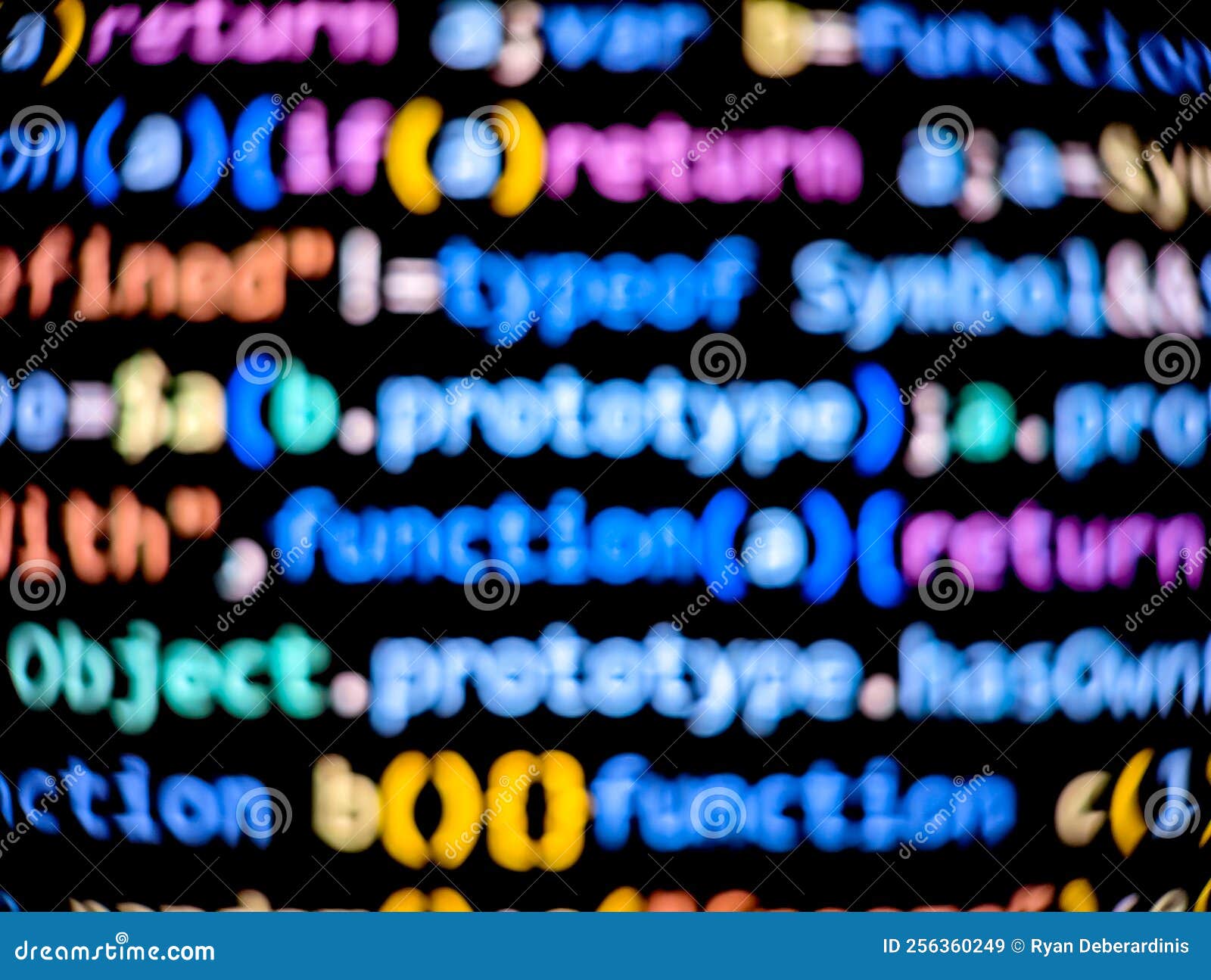 Blurred Computer Code On A Digital Screen With Colorful Characters Displayed In Dark Mode On