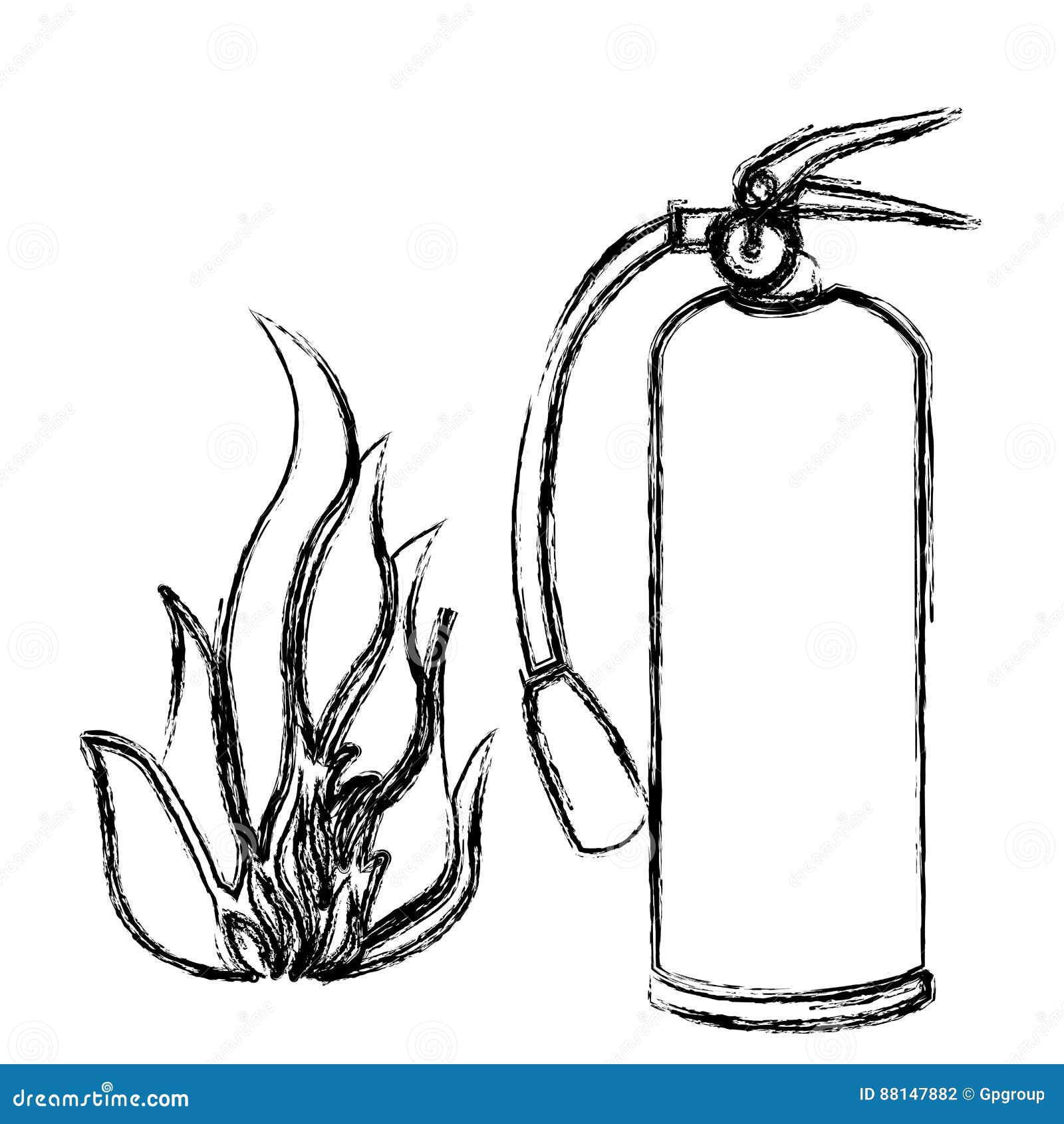 Blurred Contour Fire Flame and Extinguisher Icon Stock Illustration ...