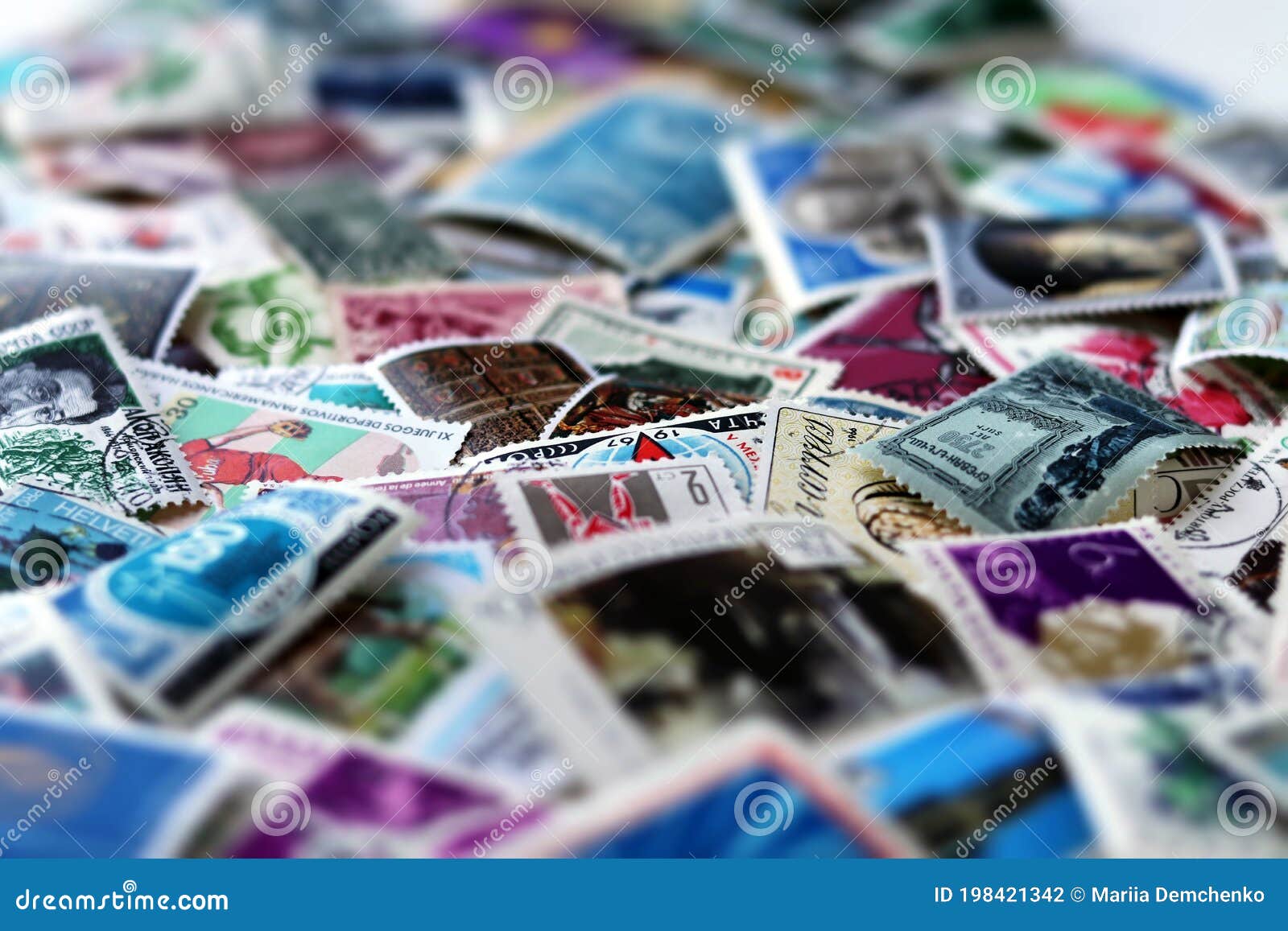 Blurred, Defocused, Tilt Shift Multicolored Postage Stamps Collection ...