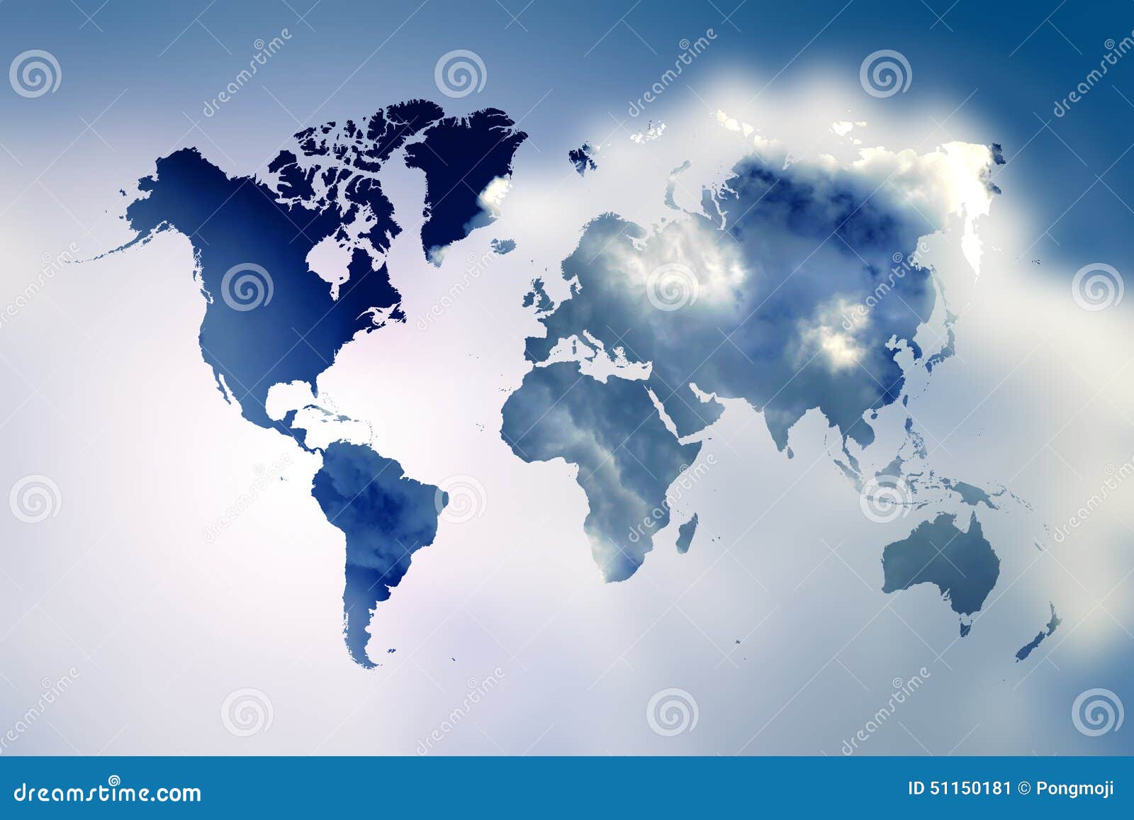 Blurred Flare Blue Sky with World Map Stock Illustration - Illustration ...