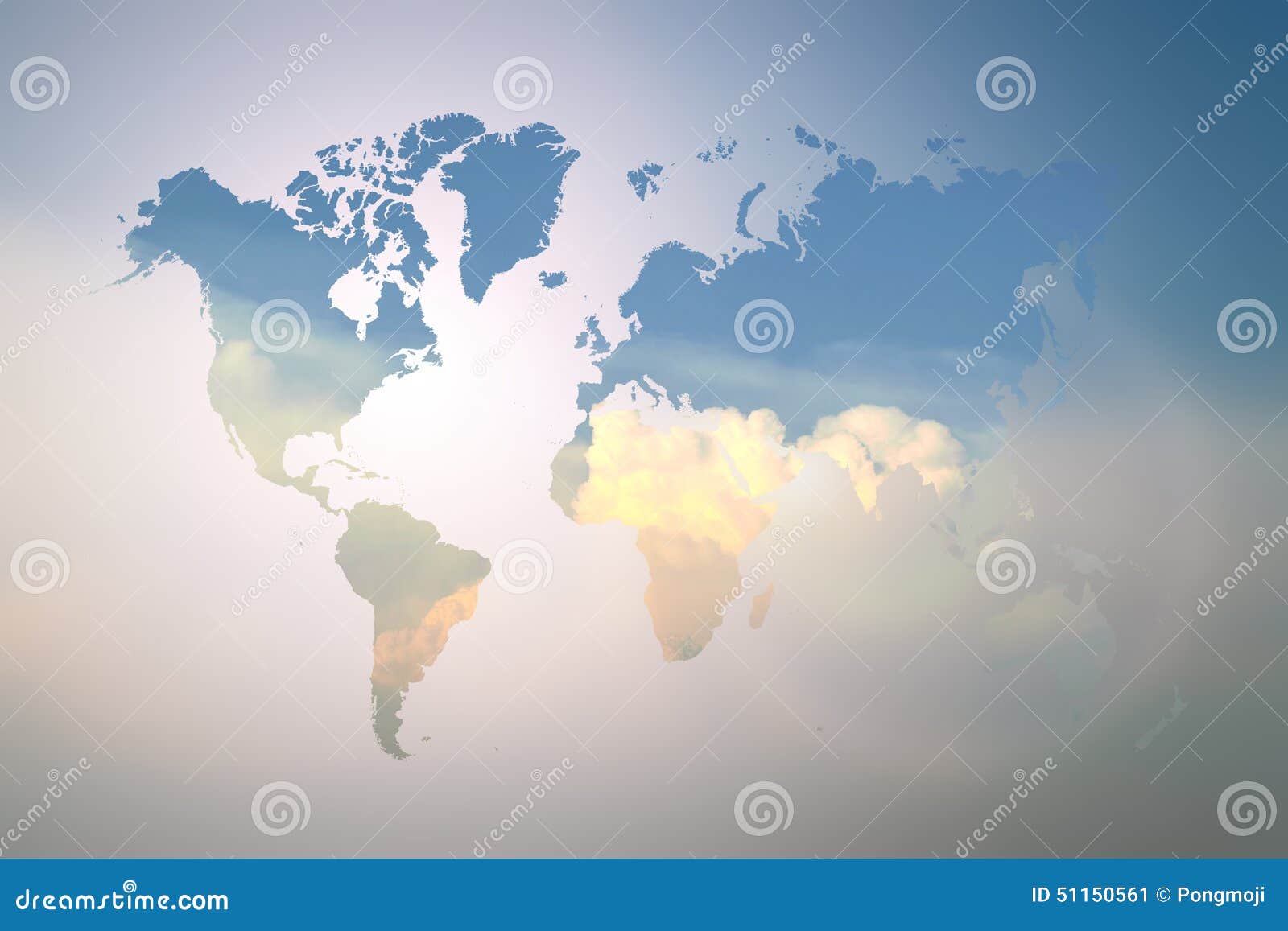 Blurred Flare Blue Sky with World Map Stock Illustration - Illustration ...