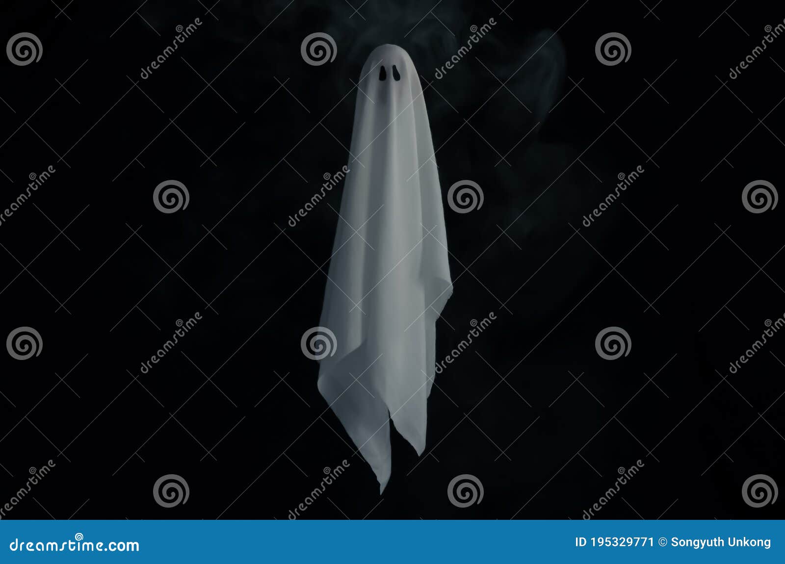 Blurred Focus of White Ghost Sheet in Dark Background with Smoke. Stock ...