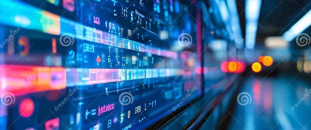 Blurred Futuristic Digital Screen with Dynamic Data and Code Stock ...
