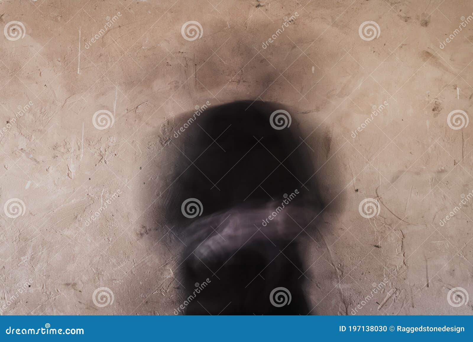 A Blurred, Ghostly Figure with No Head. Standing in Front of a Textured ...