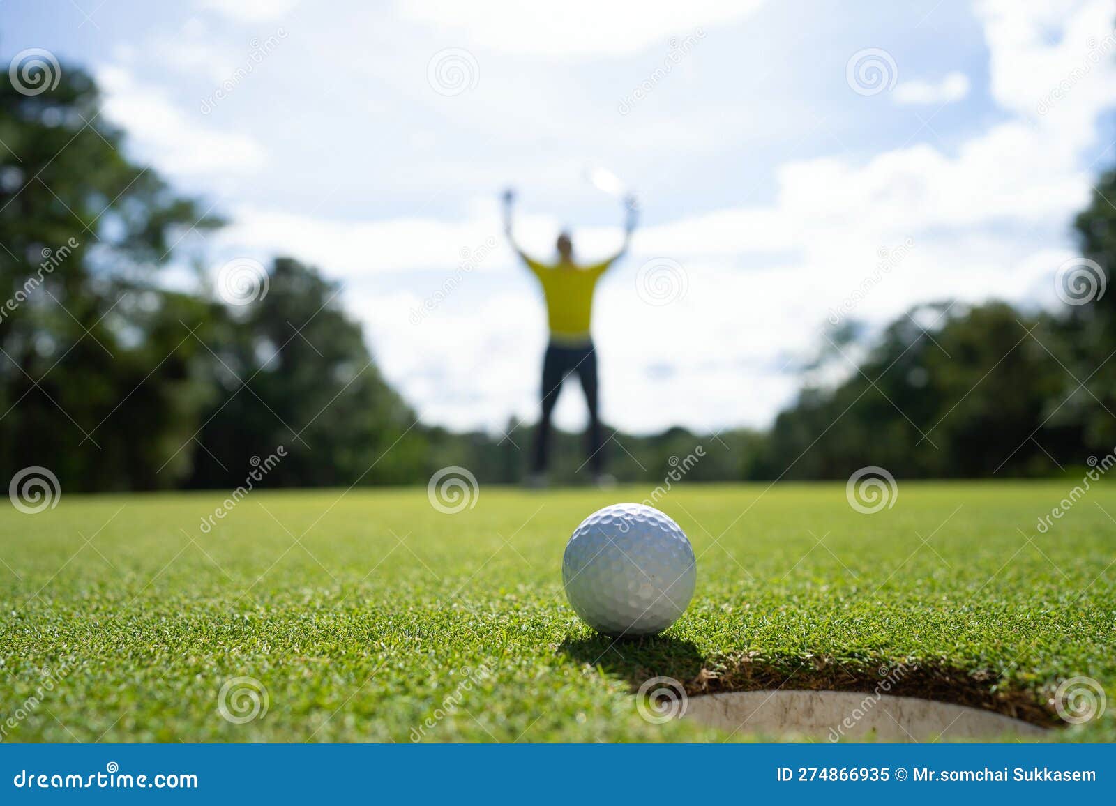Blurred Golfer Playing Golf in the Evening Golf Course, on Sun Set ...
