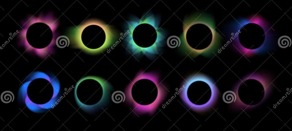 Blurred Gradient Circle Frames. Colorful Glowing Circular Effects, Abstract Total Eclipse with ...