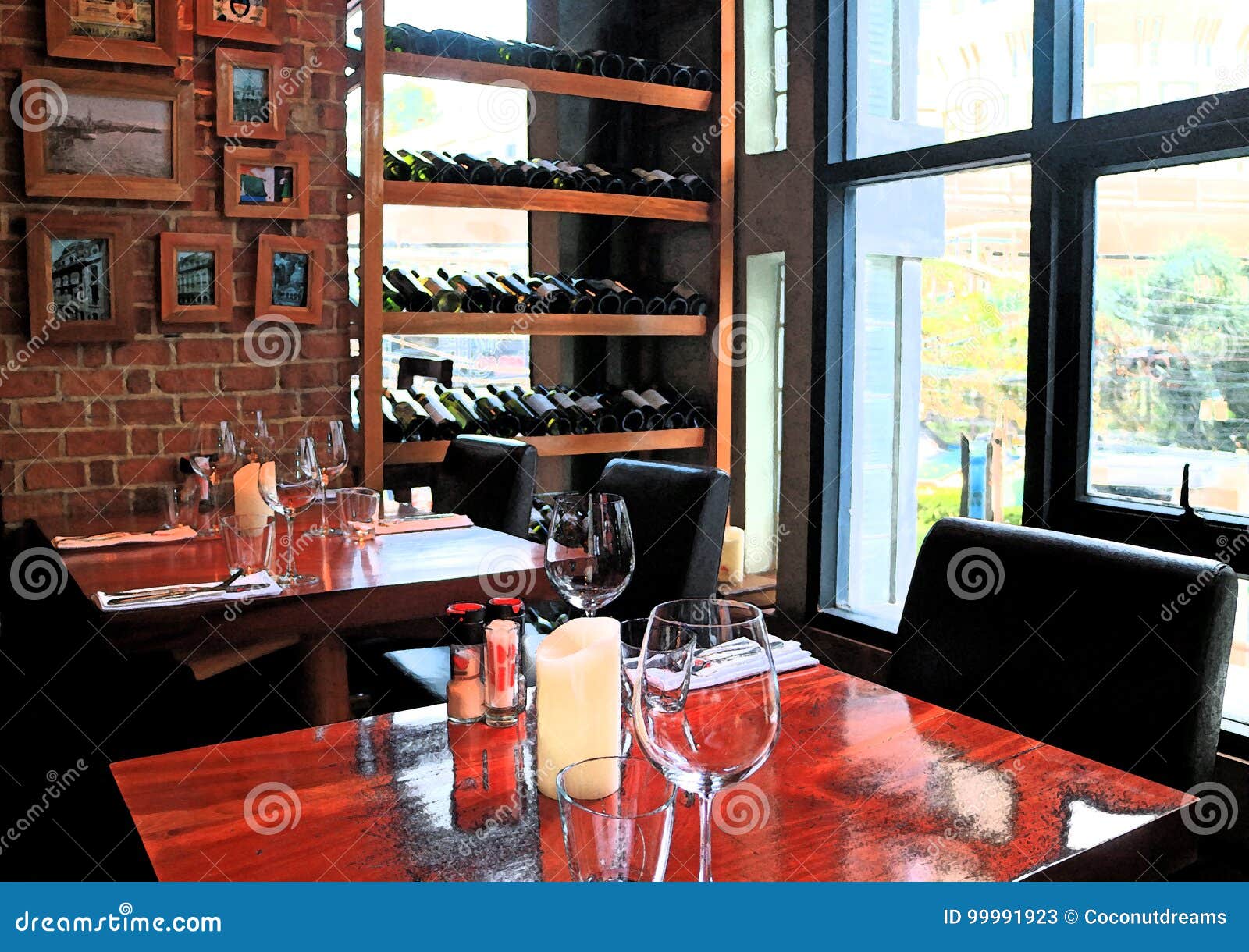 Blurred Image of Bricks and Wooden Interior and by the Window Seating ...