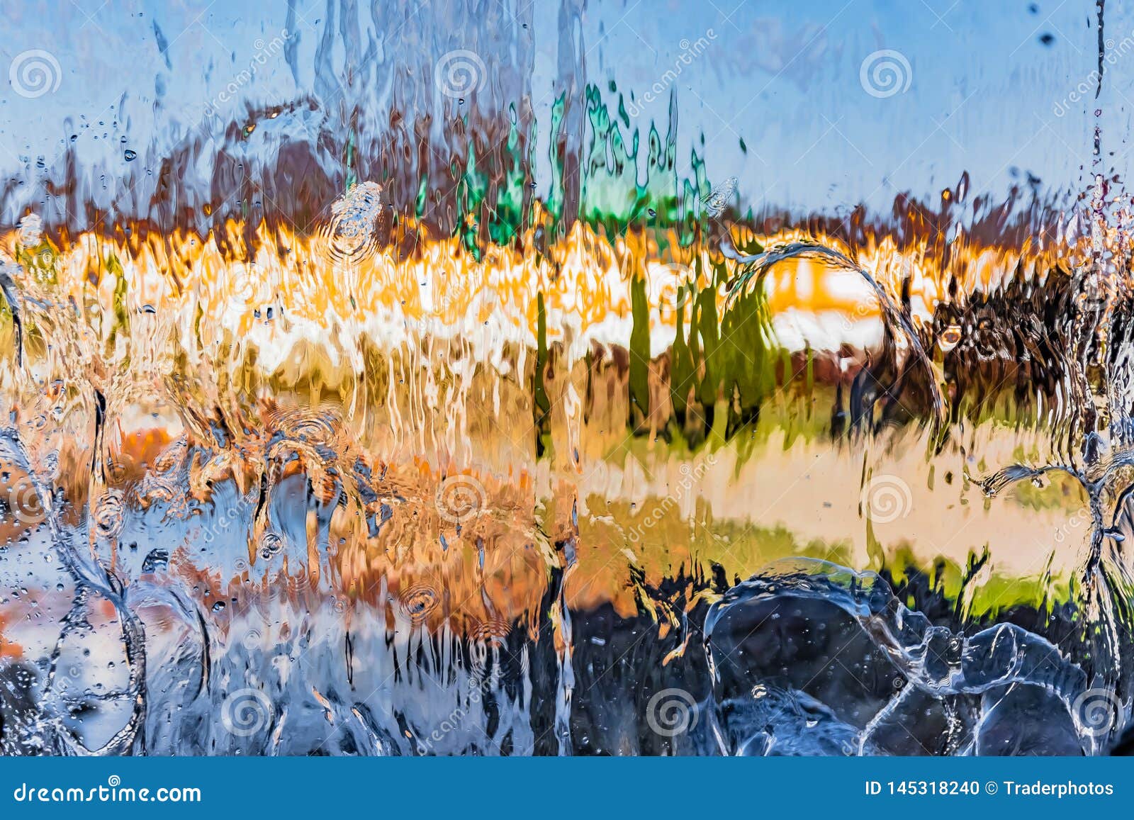 Blurred Image through Falling Water. Stock Photo - Image of landscape ...