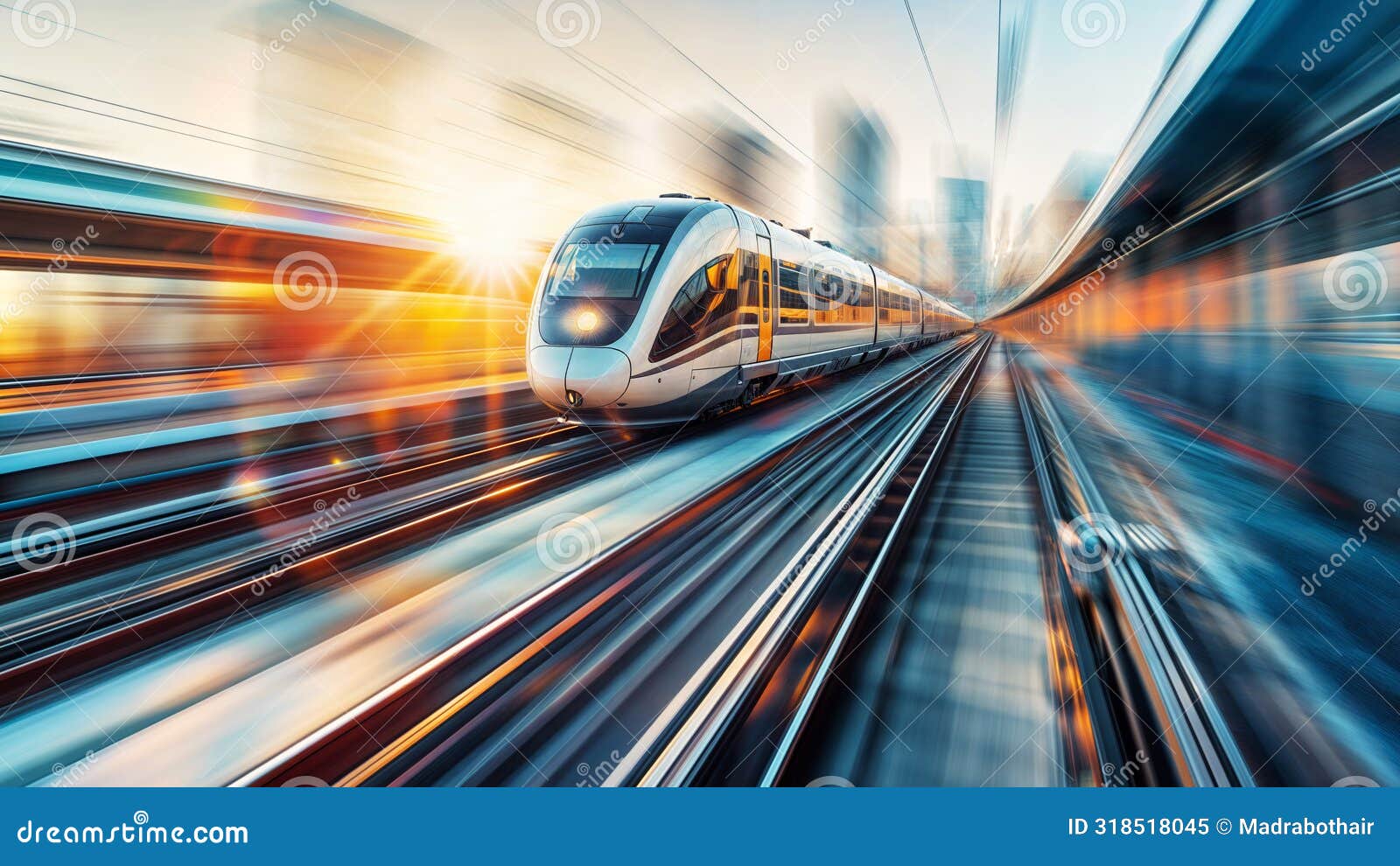 Blurred Image of a Futuristic Express Train Running Over a Rail Stock ...