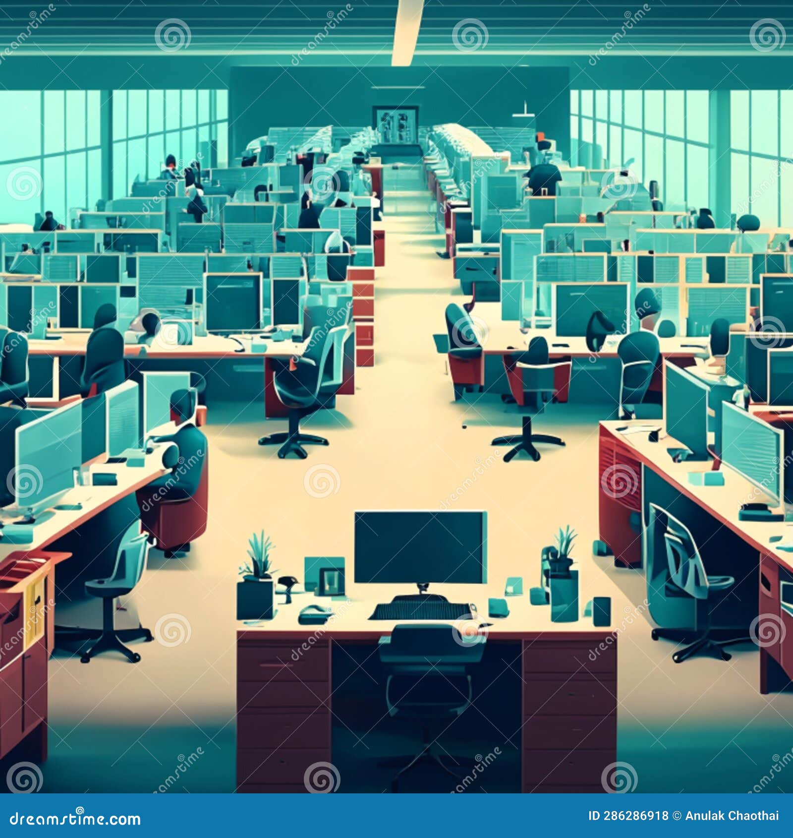Blurred Image of a Large Open Space Office with Computers and People ...