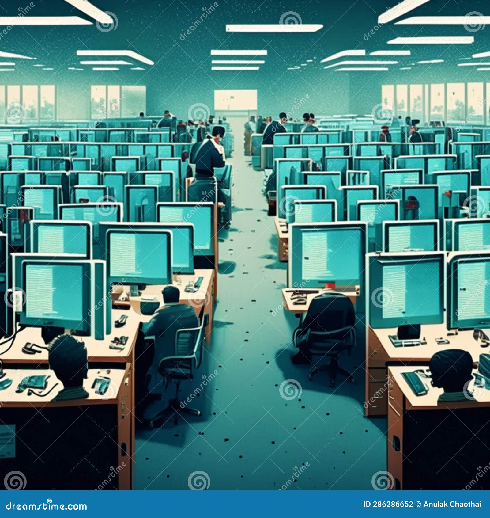 Blurred Image of People Working on Computers in a Large Modern Office ...