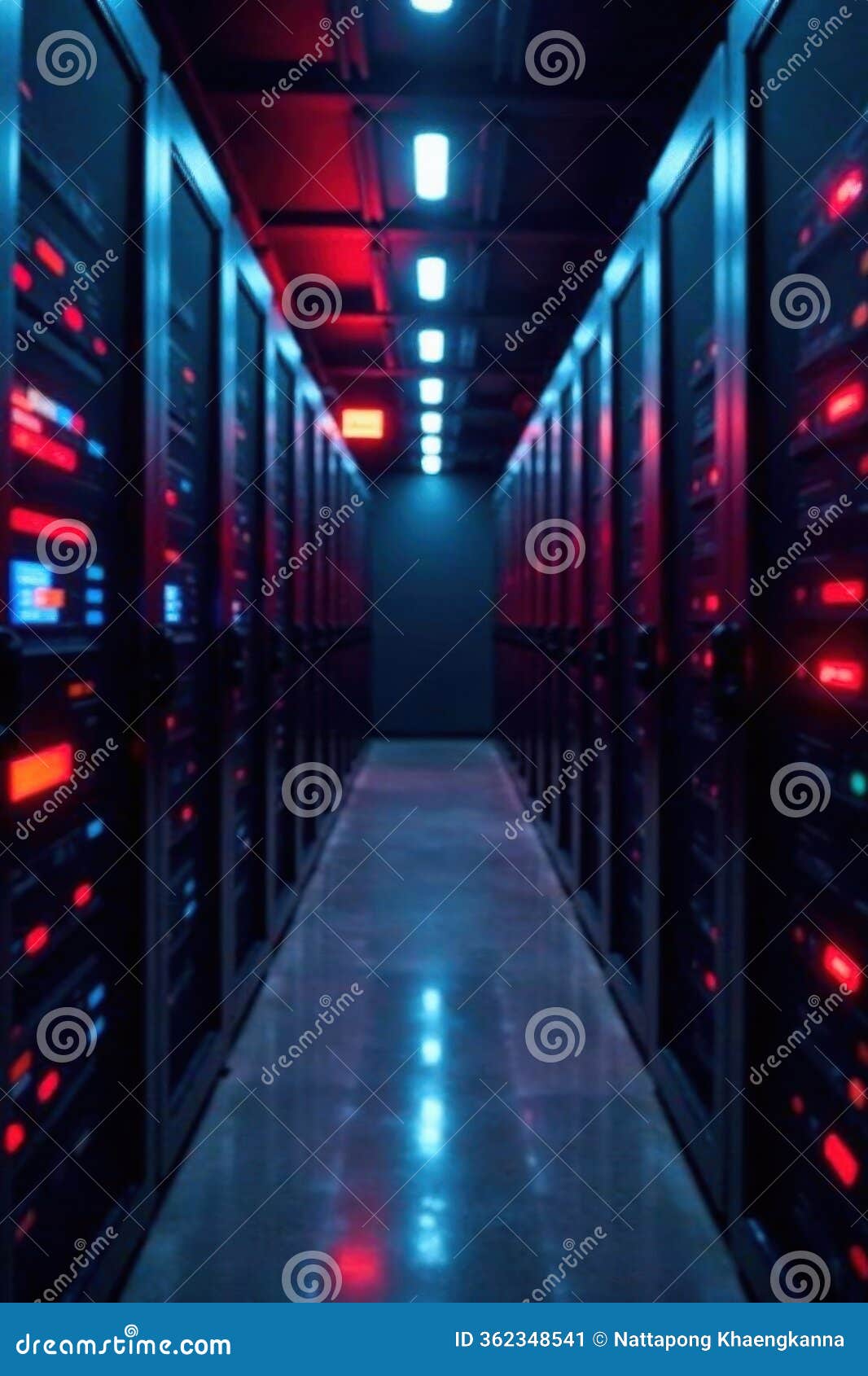 Blurred Image of Server Room with Flashing Lights Indicating System ...
