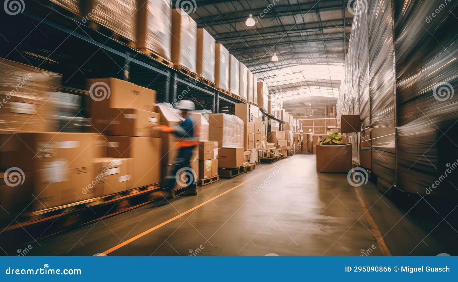 Blurred Image of Warehouse Employees Moving Shipping Boxes Stock ...