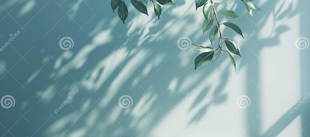 Blurred Leaf Shadows with Dim Light on Blue Background, Wall Stock ...