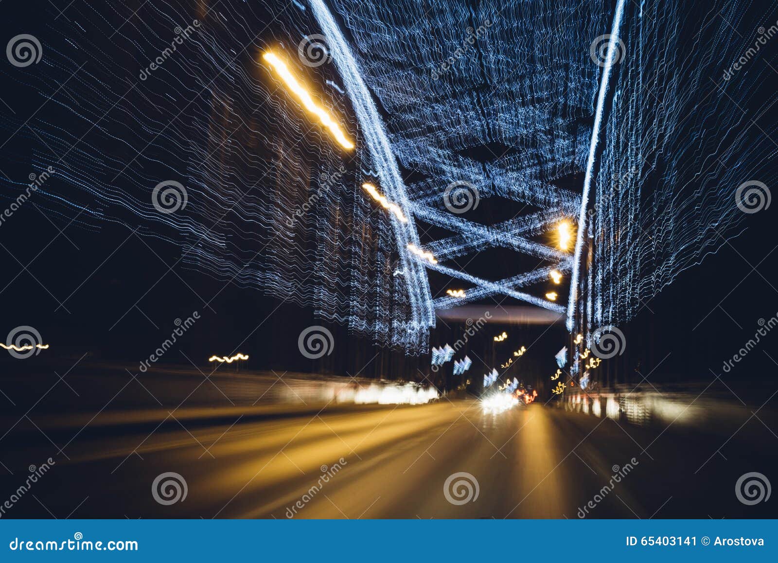 Blurred Lights of Night Decorative Lighting on Bridge Stock Image ...