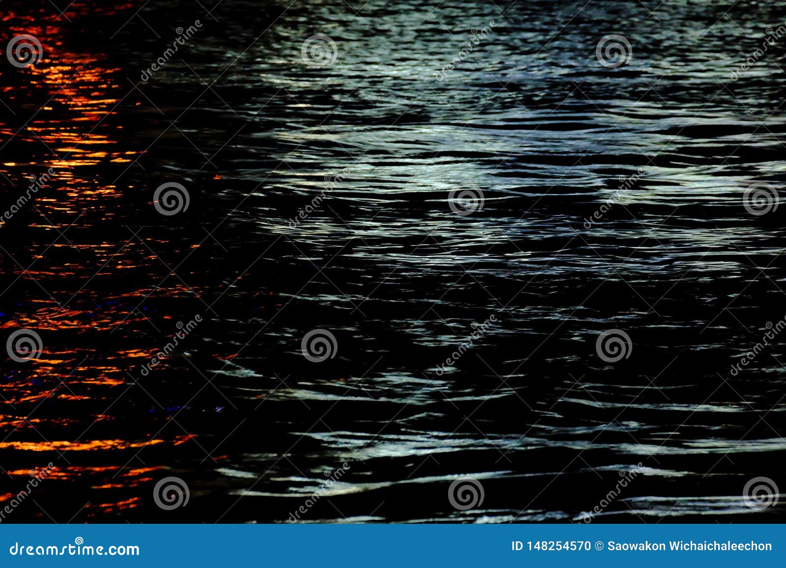 Blurred Lights Reflection on River Surface in the Deep Stock Photo ...