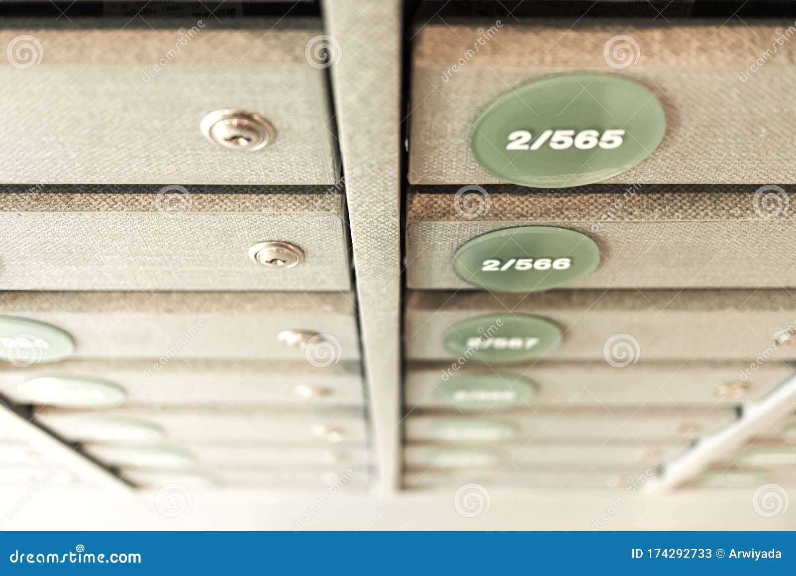 Blurred Mail Boxes Filled of Leaflets and Letters, Mailboxes and Lock ...
