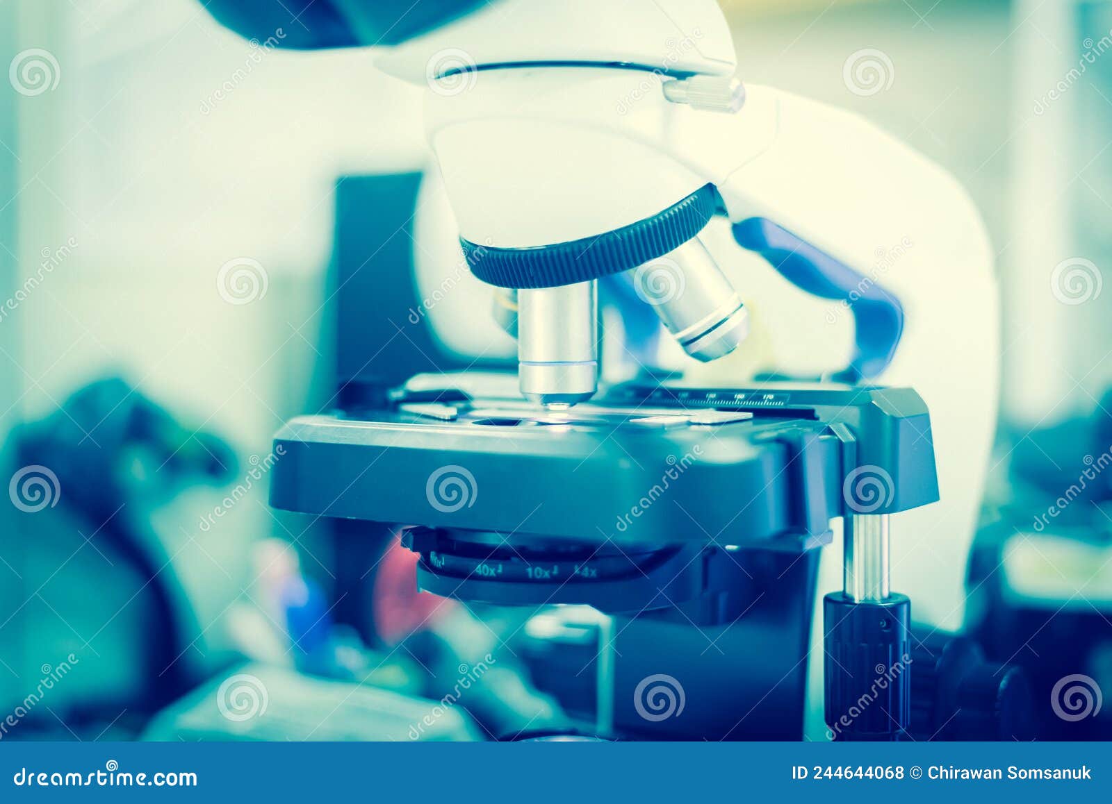 Blurred Microscope in Blue Tone Stock Photo - Image of occupation ...
