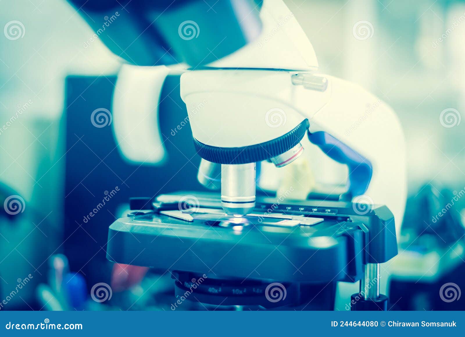 Blurred Microscope in Blue Tone Stock Photo - Image of clinic, health ...