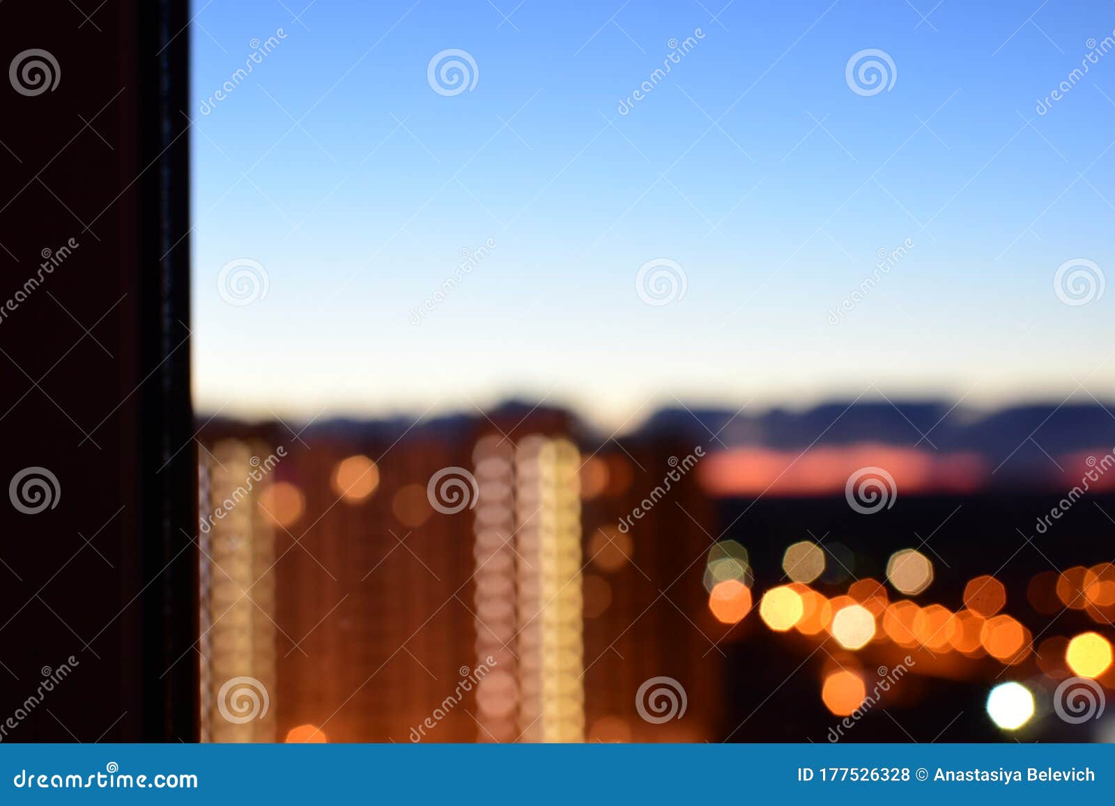 Blurred Midnight City Backgound., View from Window Stock Photo - Image ...