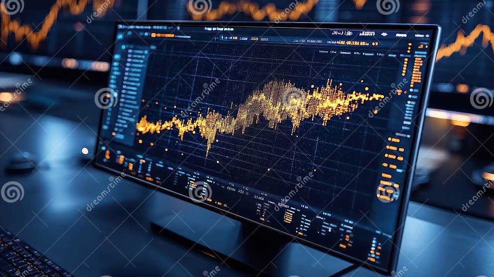 Blurred Modern Office with Bright Computer Display on Desk Stock ...