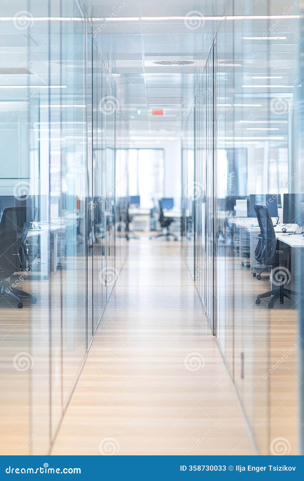 Blurred Modern Open Plan Office Design Light Glass and Spaciousness ...