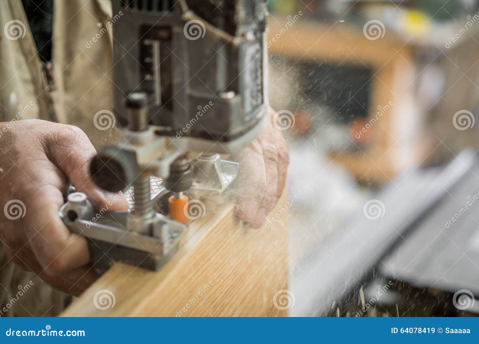 Blurred Motion of Carpenter Working, Preparing Door for Hinges Stock ...