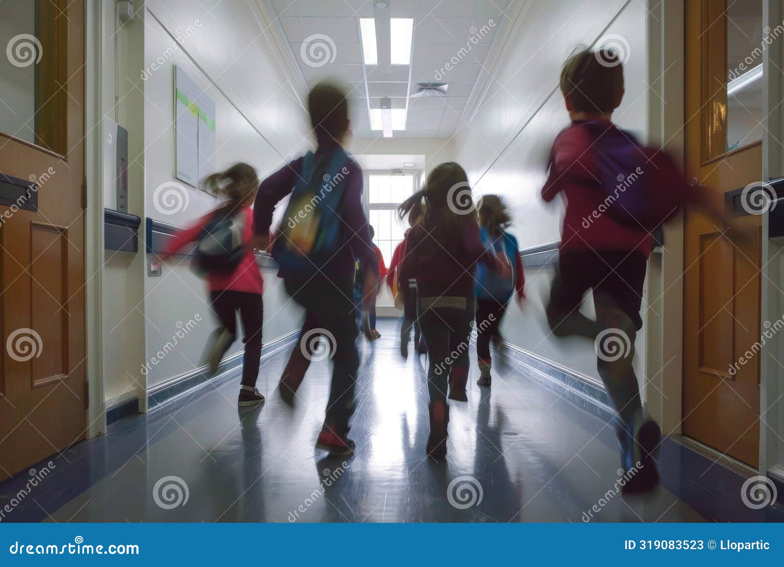 Blurred Motion of Children Running in a School Corridor Stock ...