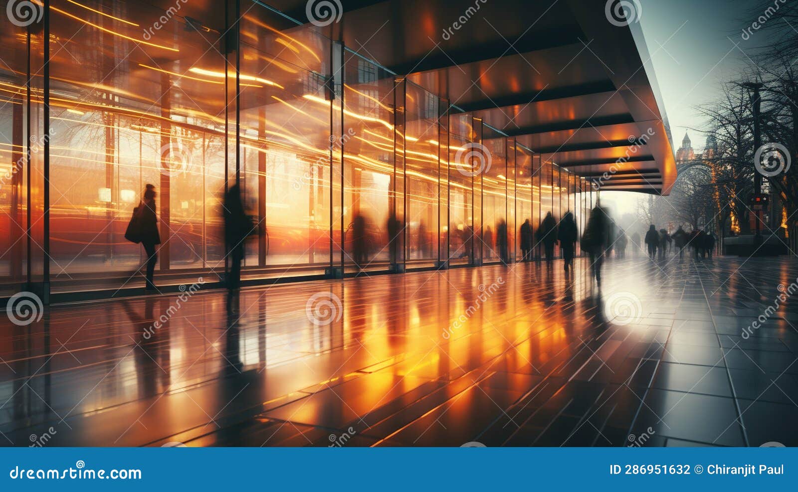 Blurred Motion of Commuters Rushing through Modern Subway Station Stock ...