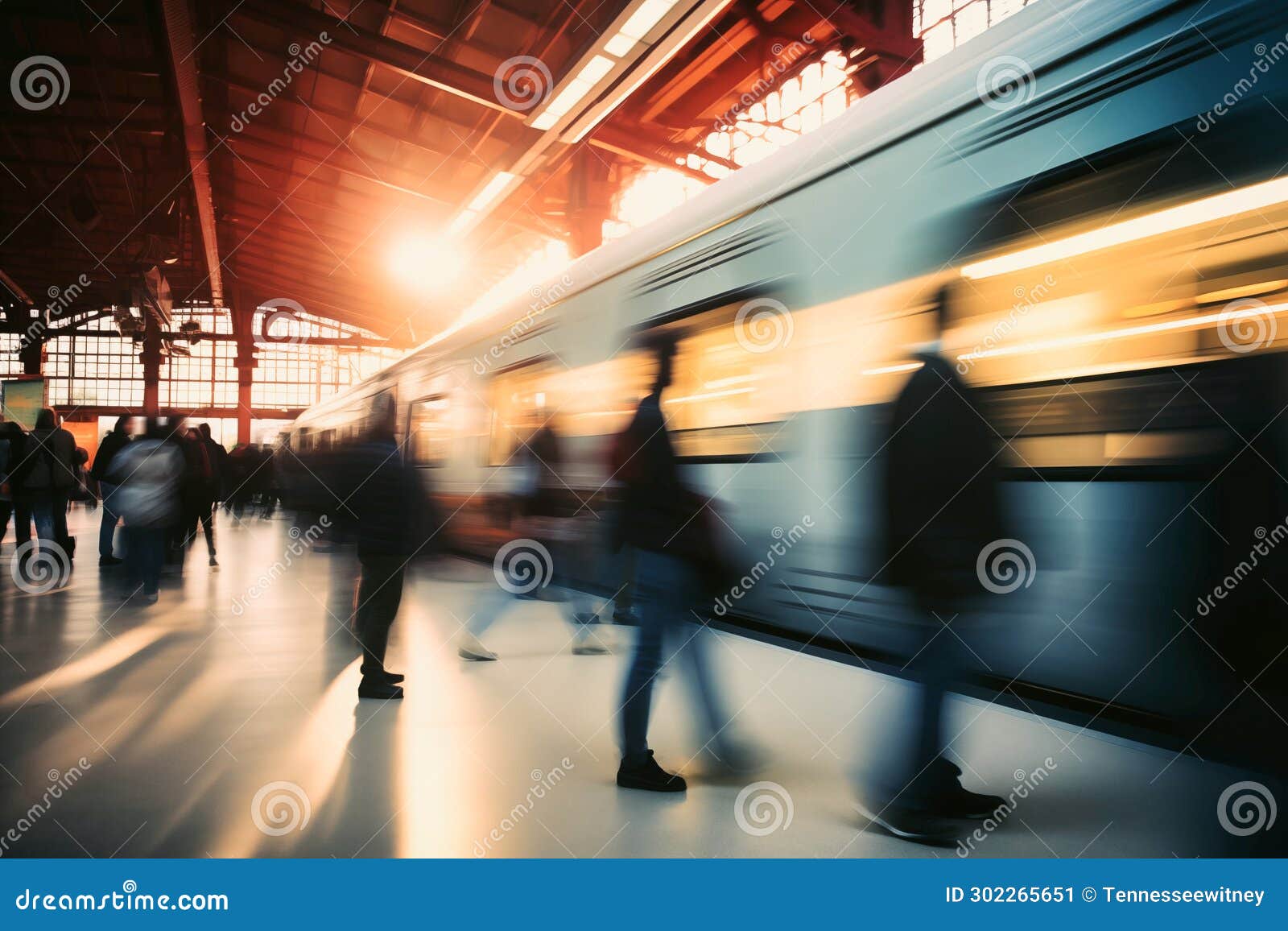 Blurred Motion Effect of a Busy Train Station Platform Crowded with ...