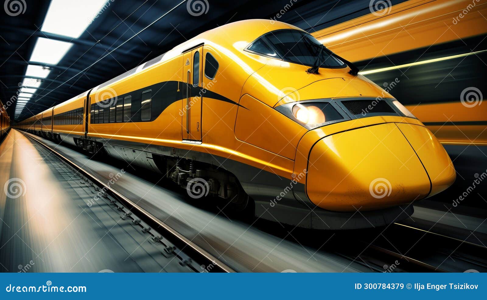 Blurred Motion of a Sleek High Speed Train Rushing Along the Tracks ...