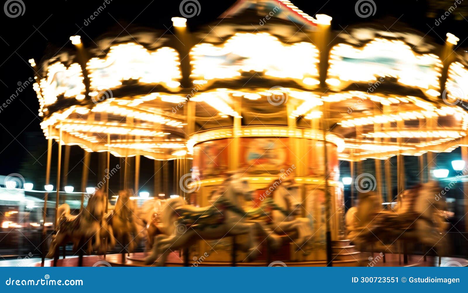 Blurred Motion, Spinning Carousel, Vibrant Colors, Joyful Night ...
