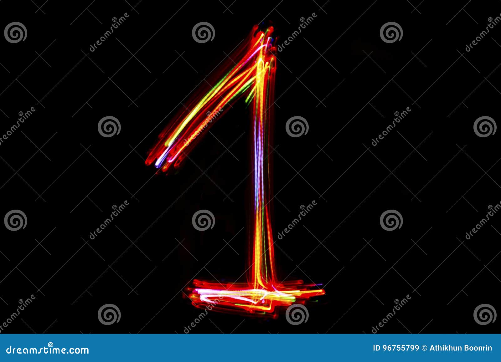 Blurred Number `1` Writing from Light. Stock Image - Image of orange ...